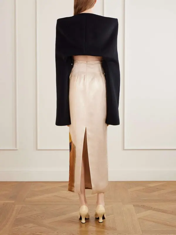 Khaite Collarless Cropped Double-breasted Wool-crepe Blazer