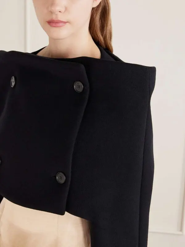 Khaite Collarless Cropped Double-breasted Wool-crepe Blazer