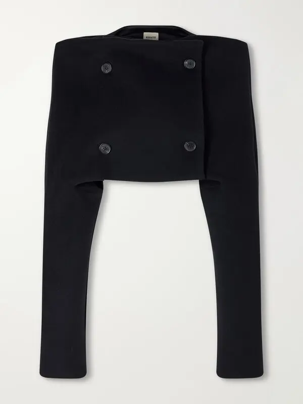 Khaite Collarless Cropped Double-breasted Wool-crepe Blazer - Black