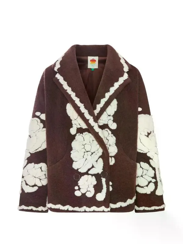 Farm Rio Floral-appliqués Double-breasted Peacoat - Brown