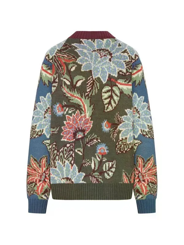 Farm Rio Delhi Floral-intarsia Button-up Cardigan - Red