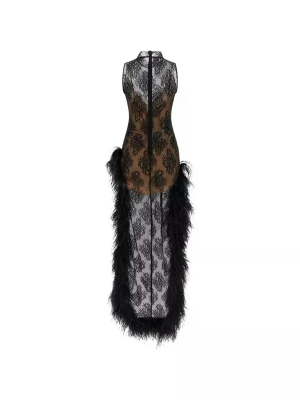 Giuseppe Di Morabito Feather-trim Lace-overlay Midi Dress