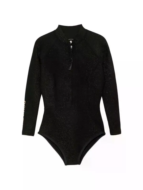 Cynthia Rowley Glitter-effect Long-sleeve Swimsuit - Black