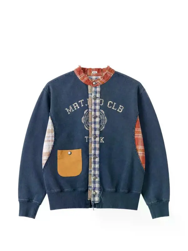 KHOKI Patchwork Logo-print Cardigan - Blue