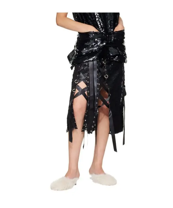 Simone Rocha Sequin-embellished Lace-patchwork Midi Skirt