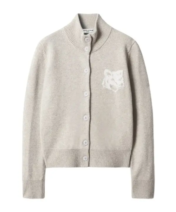 Maison Kitsuné Fox Head Intarsia Merino High Neck Cardigan