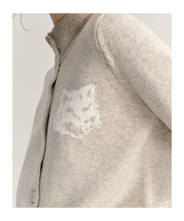Maison Kitsuné Fox Head Intarsia Merino High Neck Cardigan