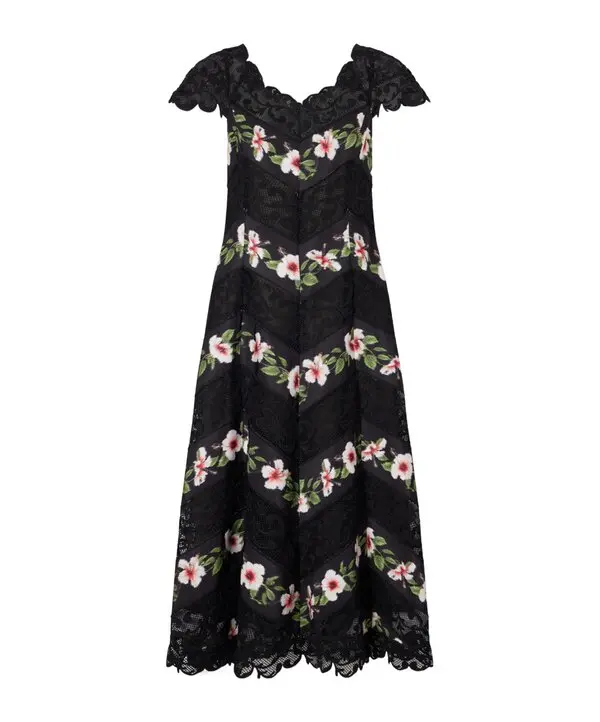 Oscar De La Renta Floral-print Faille And Lace Midi Dress - No
