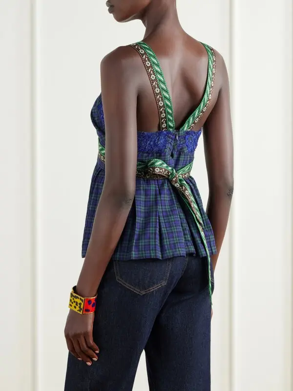 Dries Van Noten Embellished Wrap Checked Cotton Top