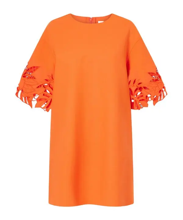 Oscar De La Renta Embroidered Cut-out Wool-blend Mini Dress - Orange