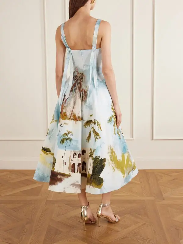 Oscar De La Renta Printed Cotton-poplin Midi Dress