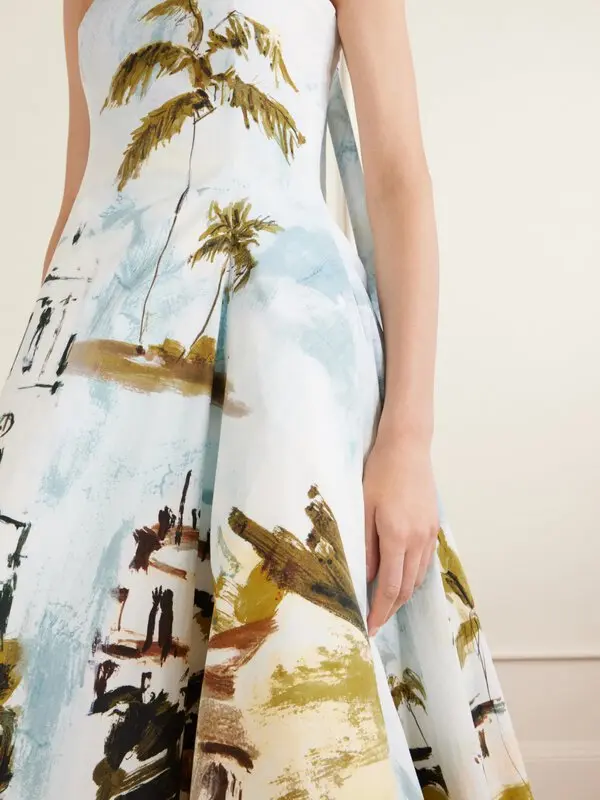 Oscar De La Renta Printed Cotton-poplin Midi Dress