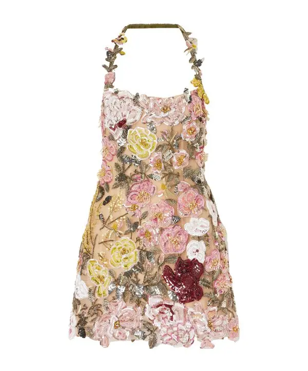 Oscar De La Renta Embellished Embroidered Tulle Mini Dress