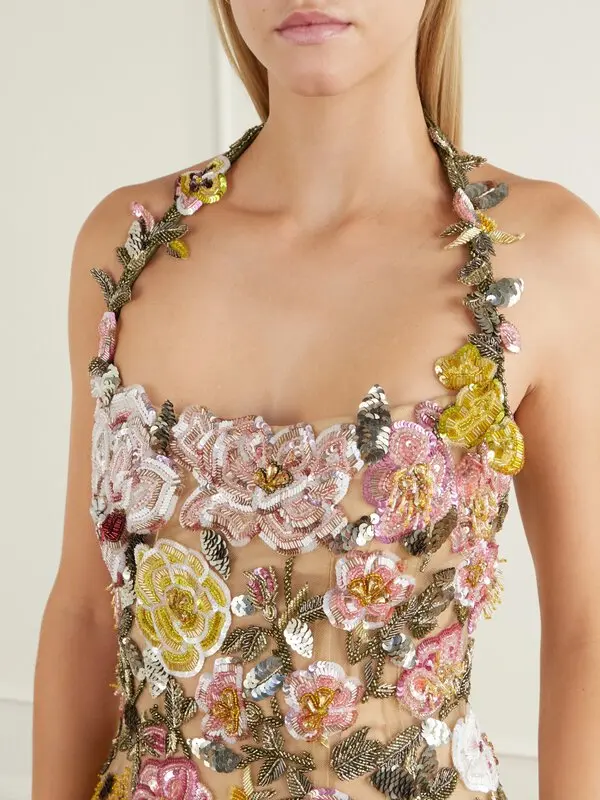 Oscar De La Renta Embellished Embroidered Tulle Mini Dress