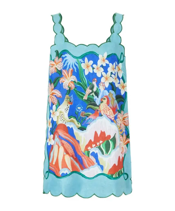 Farm Rio Floral-print Linen Mini Dress