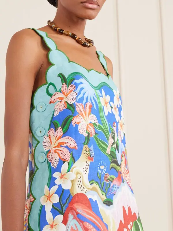 Farm Rio Floral-print Linen Mini Dress