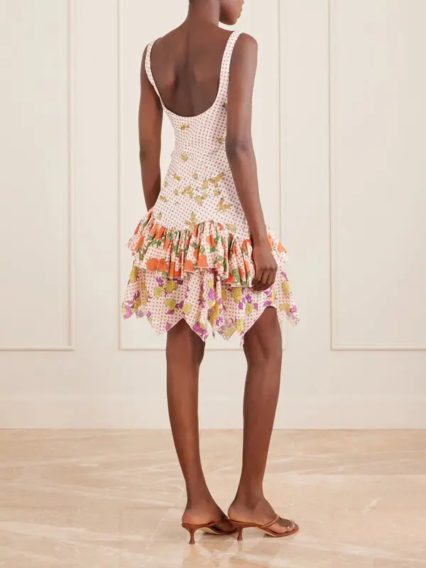 DONDE ESTEBAN Pajaritos Y Rosas Ruffled Cotton Mini Dress