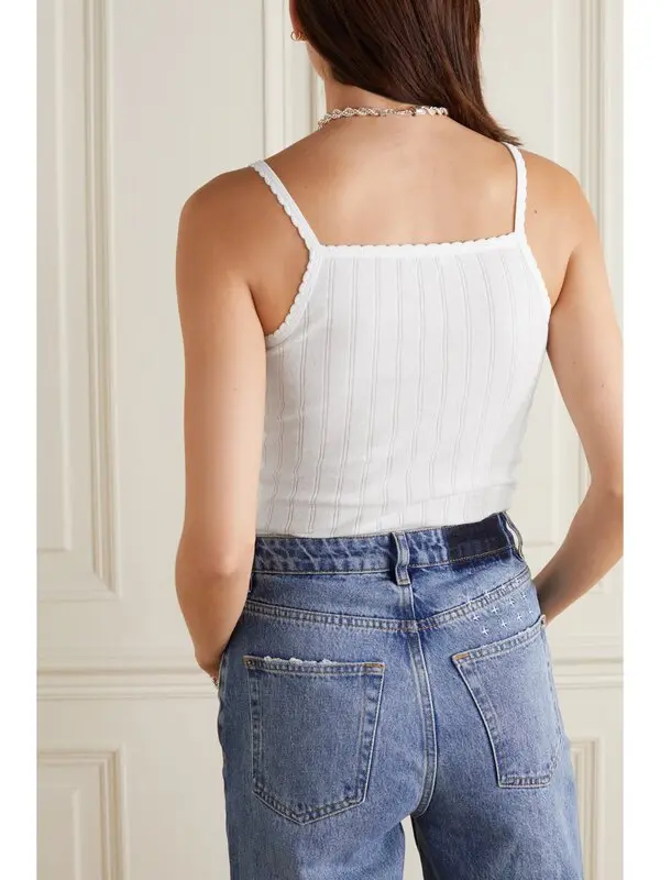 LESET Pointelle-knit Cotton-jersey Tank