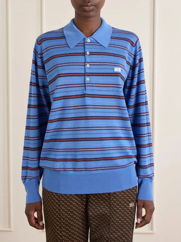 WALES BONNER Striped Wool And Cotton Polo Shirt