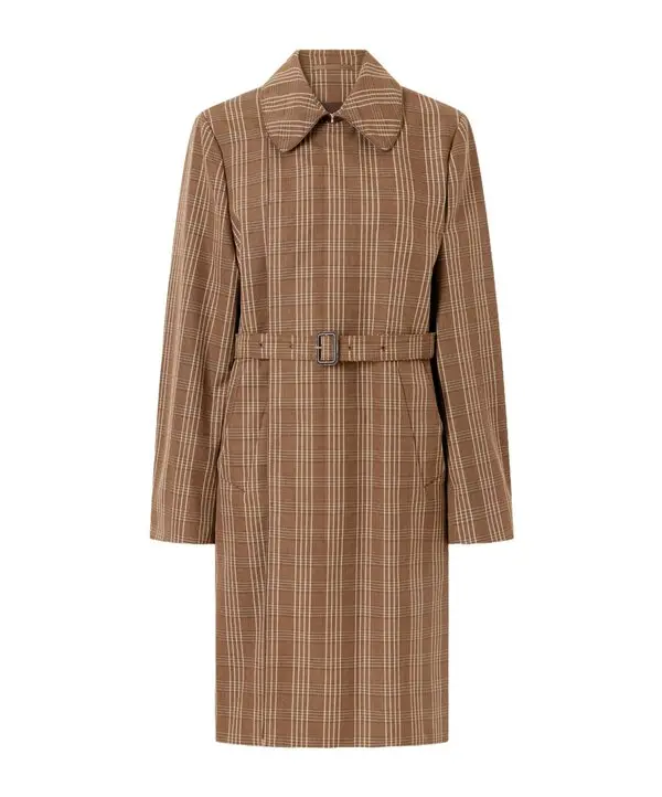 WALES BONNER Linear Belted Checked Wool-canvas Coat