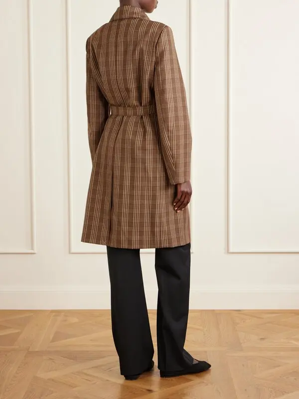 WALES BONNER Linear Belted Checked Wool-canvas Coat