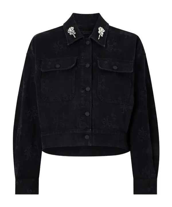 Simone Rocha Crystal-embellished Floral-print Denim Jacket