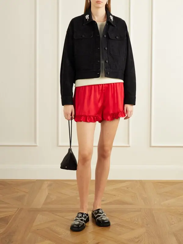 Simone Rocha Crystal-embellished Floral-print Denim Jacket