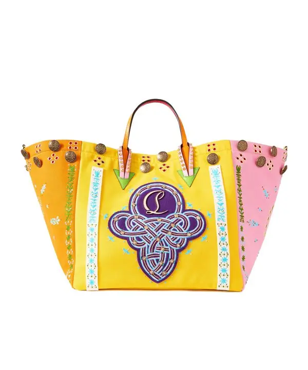 CHRISTIAN LOUBOUTIN Embellished Felt And Leather-trimmed Canvas Tote