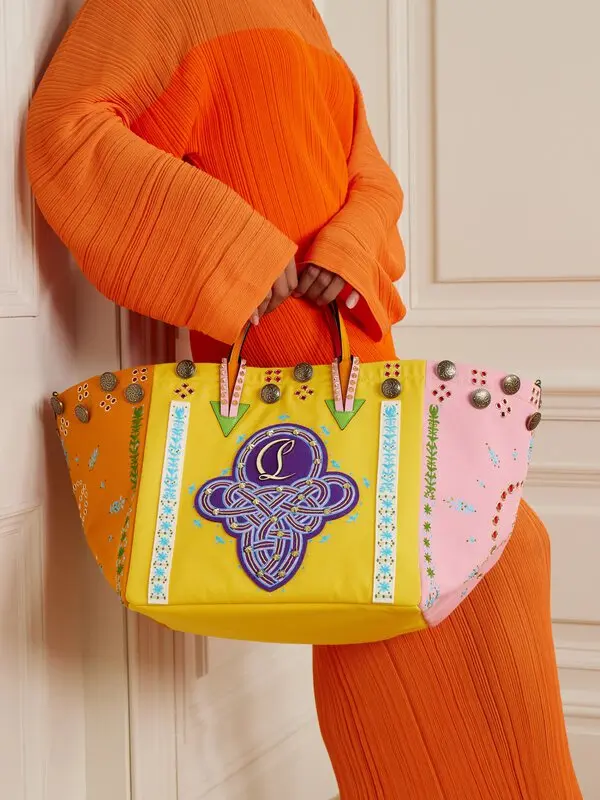 CHRISTIAN LOUBOUTIN Embellished Felt And Leather-trimmed Canvas Tote