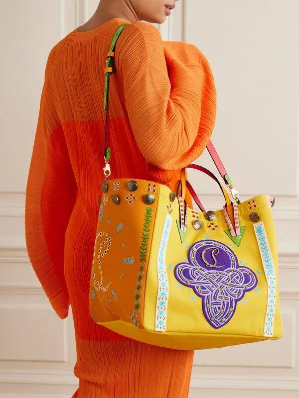 CHRISTIAN LOUBOUTIN Embellished Felt And Leather-trimmed Canvas Tote