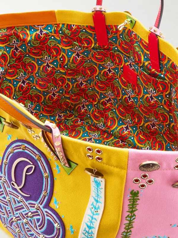 CHRISTIAN LOUBOUTIN Embellished Felt And Leather-trimmed Canvas Tote