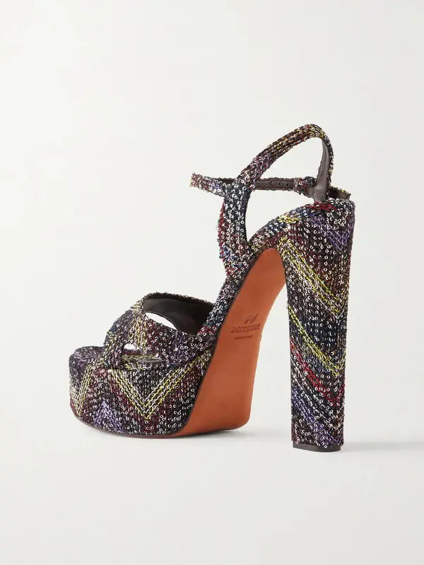 Missoni Angela Sequin-embellished Striped Woven Platform Sandals