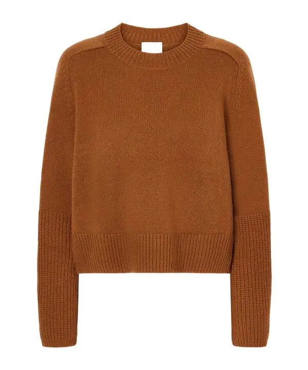 ALLUDE Crew Neck Long Sleeve Sweater - Brown