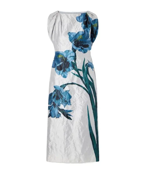 Erdem Floral-print Textured Satin Midi Dress
