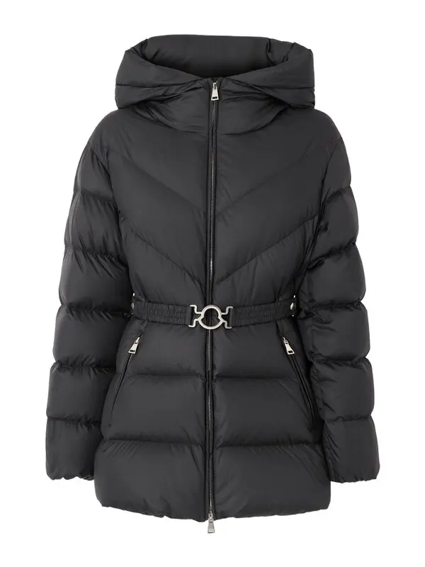 Moncler Brosse Belted Hooded Down Jacket - Black