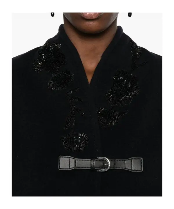 FORTE_FORTE Embroidered Buckle-fastening Coat