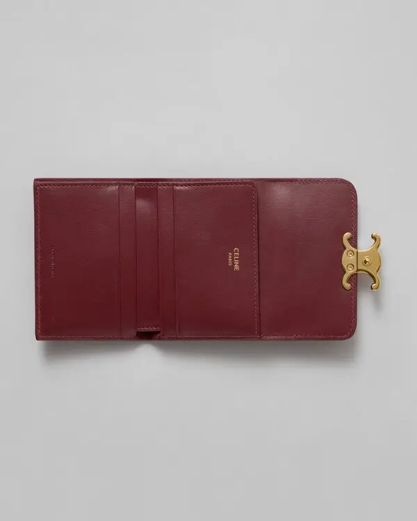 Celine Compact Wallet With Coin Triomphe In Glossy Lambskin