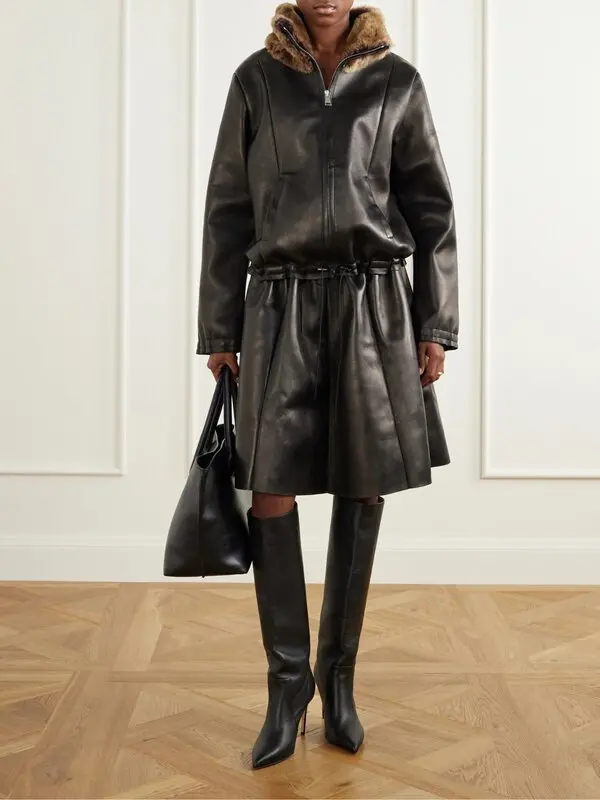 Stouls Naomi Paneled Leather Midi Skirt