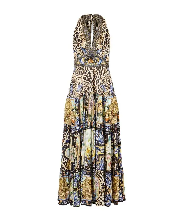 Camilla Tiered Crystal-embellished Printed Jersey Maxi Dress - Multicolor