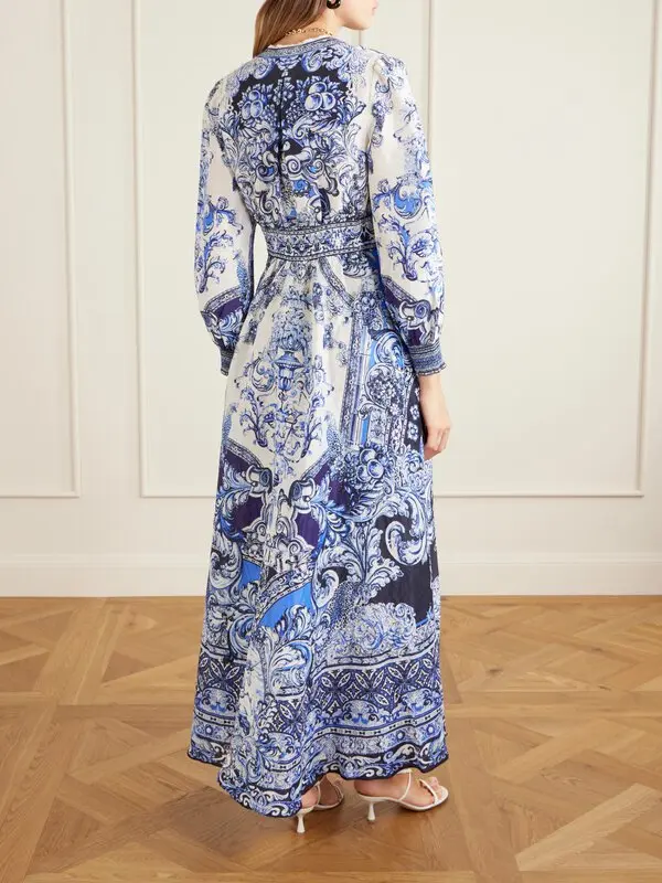 Camilla Crystal-embellished Printed Linen And Silk-blend Maxi Dress