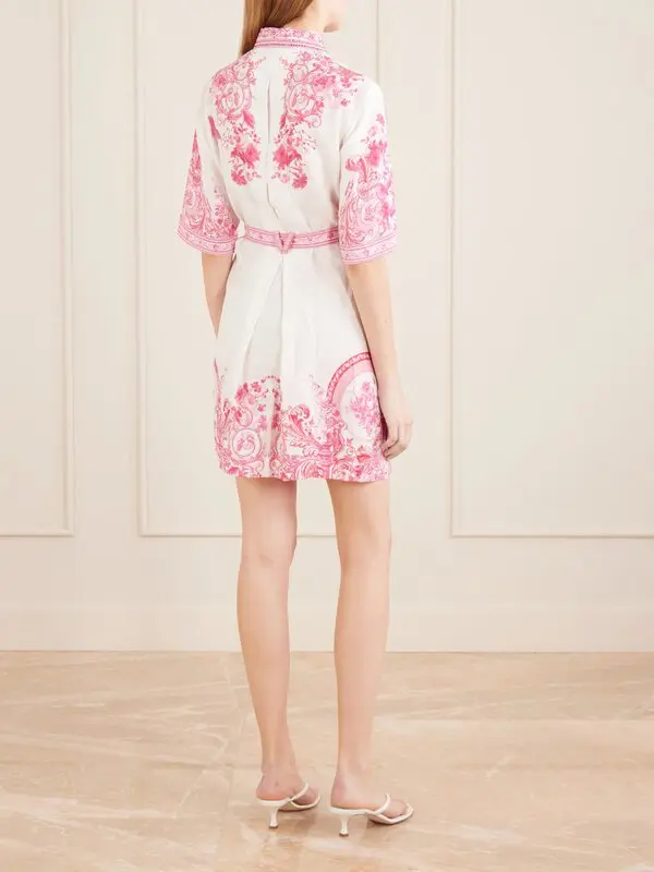 Camilla Floral-print Embellished Linen Mini Dress