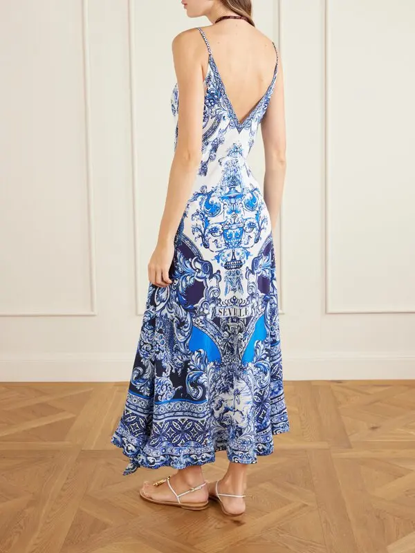 Camilla Crystal-embellished Printed Silk Midi Dress