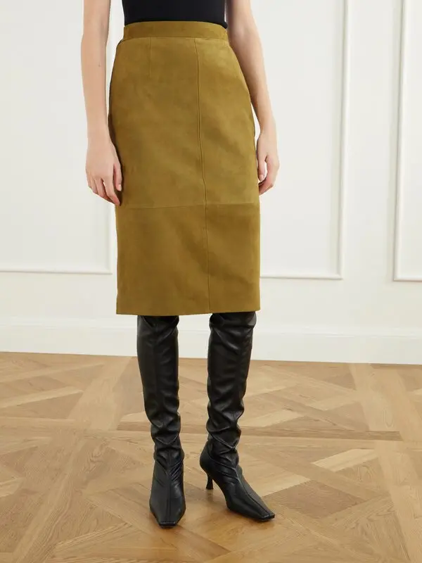 Altuzarra Hank Paneled Suede Knee-length Skirt