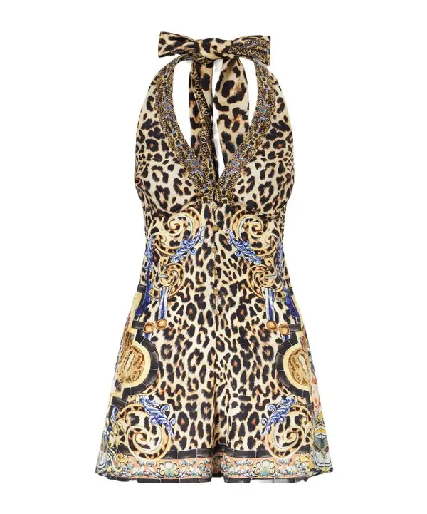 Camilla Embellished Printed Silk Halterneck Playsuit