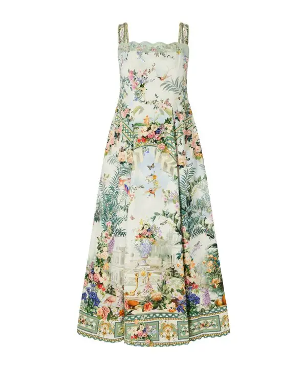 Camilla Empress Lace-trimmed Printed Cotton-blend Midi Dress