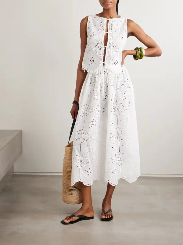 Matteau Scalloped Broderie Anglaise Cotton Midi Skirt - No