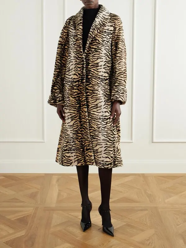 Nour Hammour Nina Tiger-print Shearling Coat