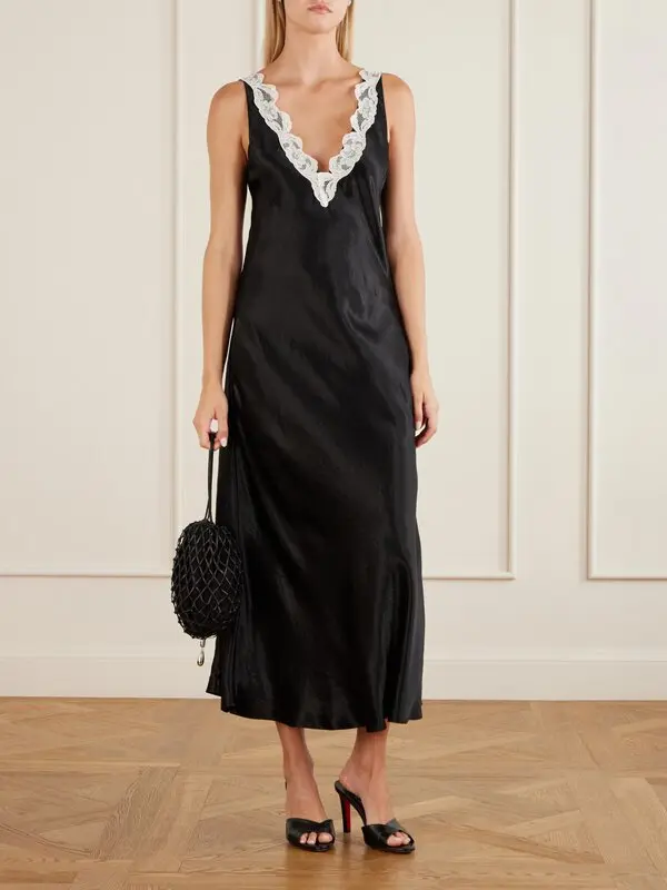 Maria Mcmanus Lace-trimmed Satin Maxi Dress