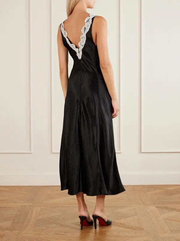 Maria Mcmanus Lace-trimmed Satin Maxi Dress