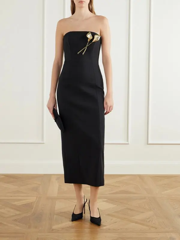 Carolina Herrera Strapless Embellished Wool-blend Gown